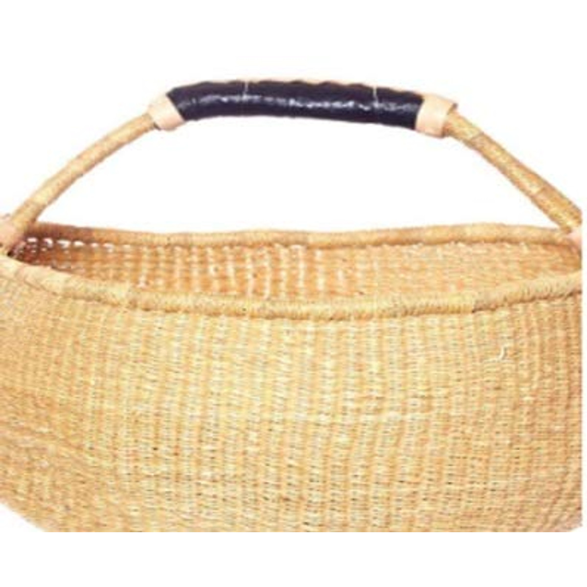 Fair Trade Ghana Bolga African Dye-Free Market Basket Natural Baskets (14"-16" Large: Black Handle)
