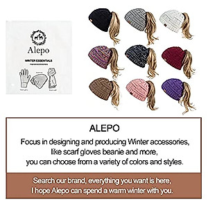 Alepo Womens High Messy Bun Beanie Hat with Ponytail Hole, Winter Warm Trendy Knit Ski Skull Cap (Black)