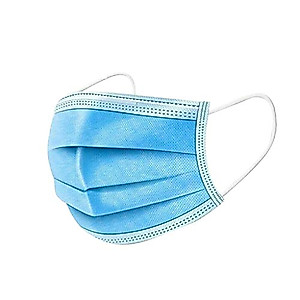 50 Pcs Disposable_Face with Elastic Earloop 3-ply Face Mouth Hygiene Protection Pads with Box, High Filtration and Ventilation Security (Blue- 50Pcs)