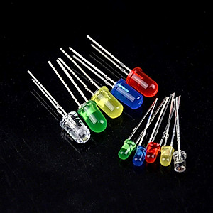 XINGYHENG 500Pcs 10 Values 5 Colors 3mm and 5mm Light Emitting Diodes Assorted Kit Electrical Components for Lighting Bulbs and Lamps(Red Yellow Blue Green White)