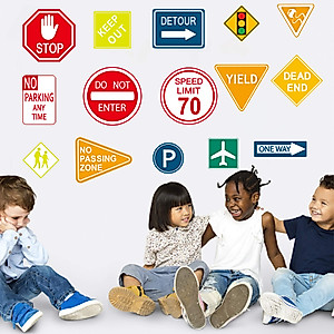 15 Pieces Road Signs Wall Decal Traffic Sign Stickers Street Signs Decals Stop Street Transportation Signs Vinyl Wall Decals for Kids Bedroom Classroom Playroom Birthday Decor
