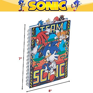 Innovative Designs Sonic the Hedgehog Tab Journal Notebook, Spiral Bound, 96 Lined Pages, 8 x 7 inches, Blue