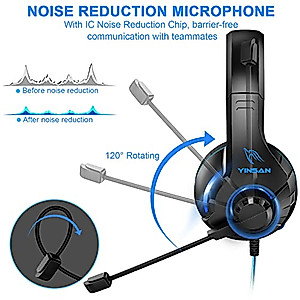 YINSAN Gaming Headset for Nintendo Switch,Wired Headset with Microphone for PS4 Xbox One PC PS5,Bass Surround,LED Light,Volume Control & Noise-Isolation(1.5M USB Extension Cable Included)