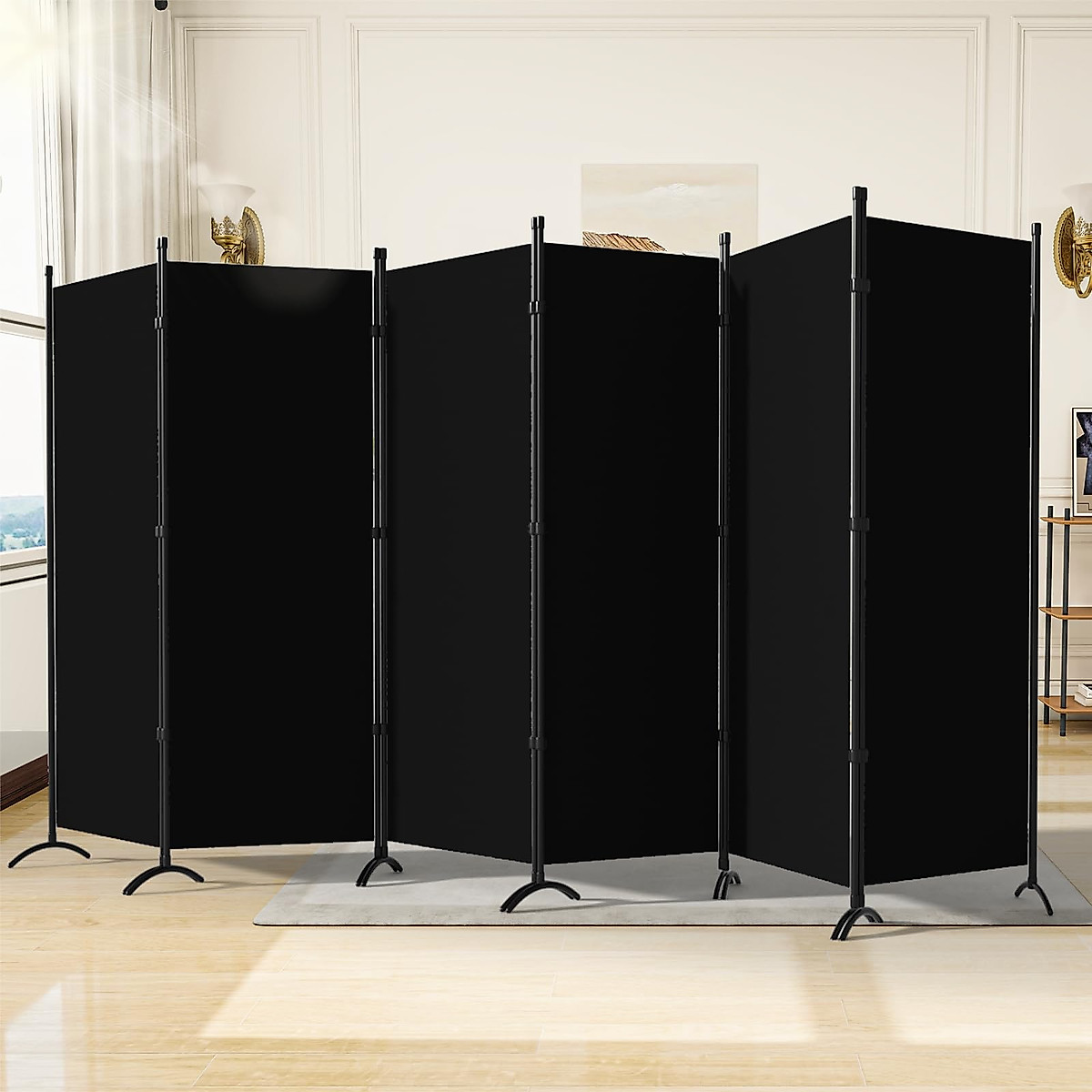 Room Divider, 6 Panel Folding Privacy Screens, 6FT Partition Room Office Wall Divider for Separation 200" W Fabric, Freestanding Room Divider Wall (Black)