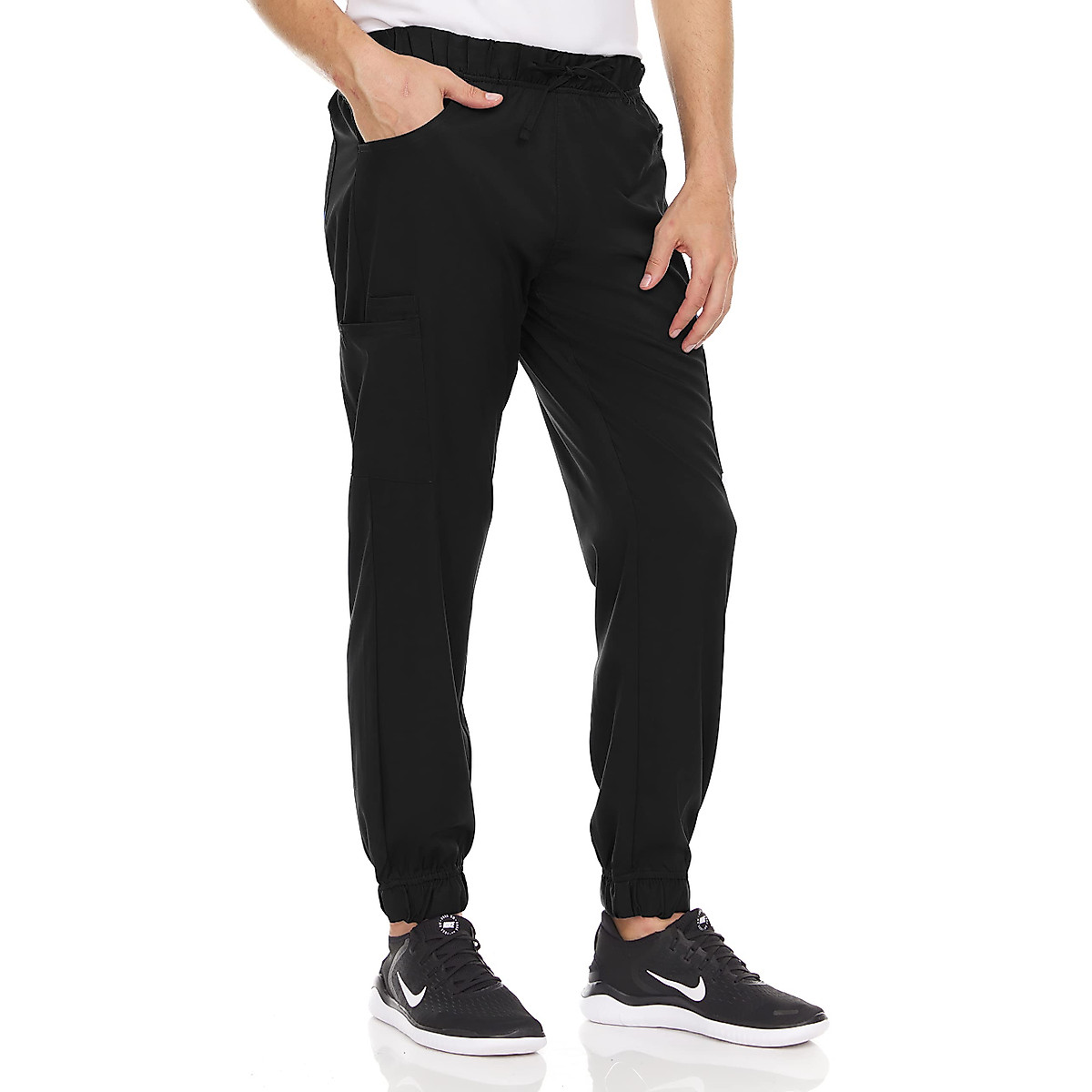 MediChic Mens Scrubs Stretch Scrub Joggers Pants with Six Pockets, Available in Over Eight Colors Black