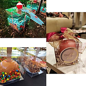 50 Pack PET Crystal Clear Boxes Transparent Boxes, 4 x 4 x 4 inch Clear Favor Boxes Gift Boxes Candy Boxes for Treat, Cookie, Cupcake, Wedding, Party, Bridal Shower and Baby Shower Favors