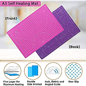 A3 Self Healing Cutting Mat, 18" x 12" Double Sided 5-Layer Non-Slip Cutting Board for Sewing, Hobby, DIY, Quilting, Arts and Crafts Projects (Pink)