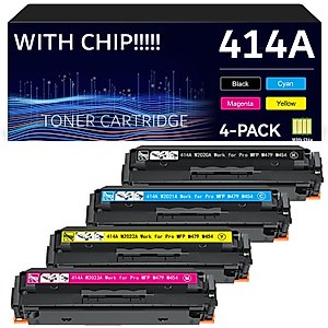 (with Chip) 414a Toner Cartridges 4 Pack Replacement for HP 414A 414 A 414X 414 X Toner Cartridges Works with HP Color Laserj Pro MFP M479fdw MFP M479fdn Enterprise MFP M454dw M454dn M480f W2020A
