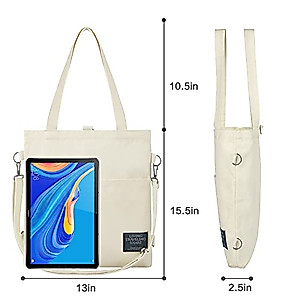 LOLAGIGI Canvas Shoulder Tote Bag for Women Adjustable Crossbody Handbag Casual Aesthetic Hobo Bag Utility Satchel Shoulder Backpack with Zipper Pocket, Suit for Girl Teens School Work Travel, Beige