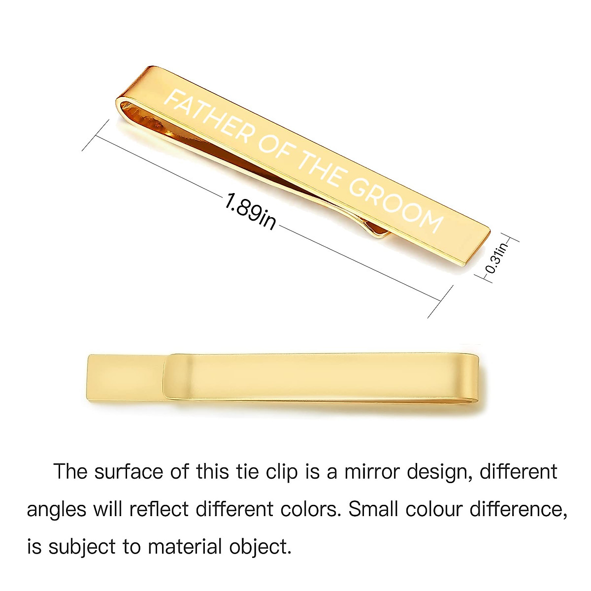 YUUNEI Wedding Tie Clips 2 Pack for Father of Groom and Father of the Bride Gifts, Stainless Steel Tie Bar - Gold