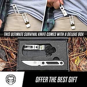 Neck Knife | Fixed Blade Utility Knife D2 W Sheath | Belt Clip Bushcraft Outdoor Knife |Full Tang Tactical Survival Knife Kit (Silver)