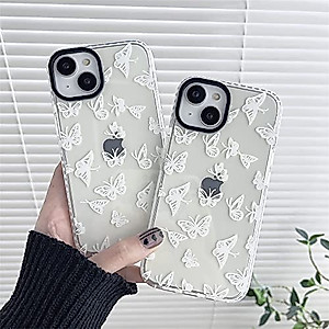 Lxsceto White Butterfly Trendy Cute Clear Phone Case for iPhone 13 6.1 inch with Built-in Bumper Shockproof Protective Cover for iPhone 13 6.1"