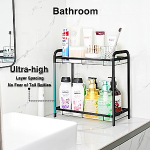 Niluks Bathroom Countertop Organizer, Large Capacity Bathroom Counter Shelf, 2 Tier Metal Makeup Skincare Toiletries Cosmetic Countertop Tray Organizers for Bathroom Vanity, Kitchen (Black)