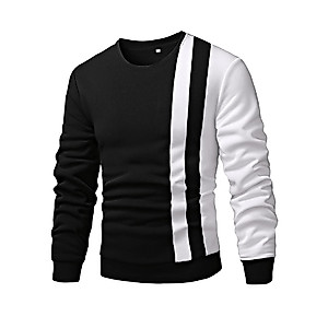 GORGLITTER Men's Casual Crewneck Sweatshirt Color Block Fleece Pullover Sweatshirt Black and White Large