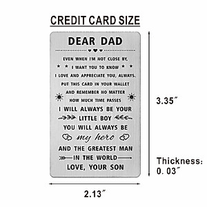 SOUSYOKYO Dad Christmas Card Gift from Son - Dear Dad Card from Son, Dad Birthday Gifts from Son, Cool Thank You Present for Dad from Son, Unique Dad is My Hero Stainless Steel Wallet Card