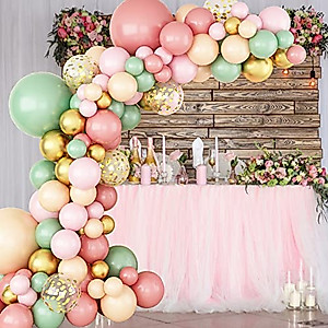 Sage Green Pink Balloon Garland Arch Kit, 116Pcs Retro Pink Apricot Metallic Gold and Confetti Balloons for Baby Shower Wedding Birthday Graduation Anniversary Party Decorations