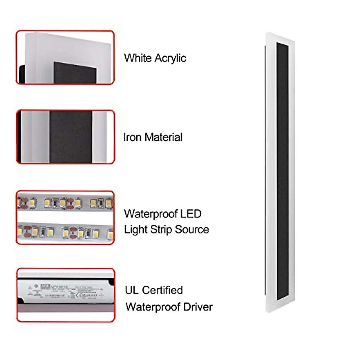 Aidenkid Long Wall Lamp Modern LED Waterproof IP65 Outdoor Wall Mount Lighting Fixture Garden Porch Sconce Lantern Sconces Luminaire/Bedroom Bedside Licht 48inch Cold White