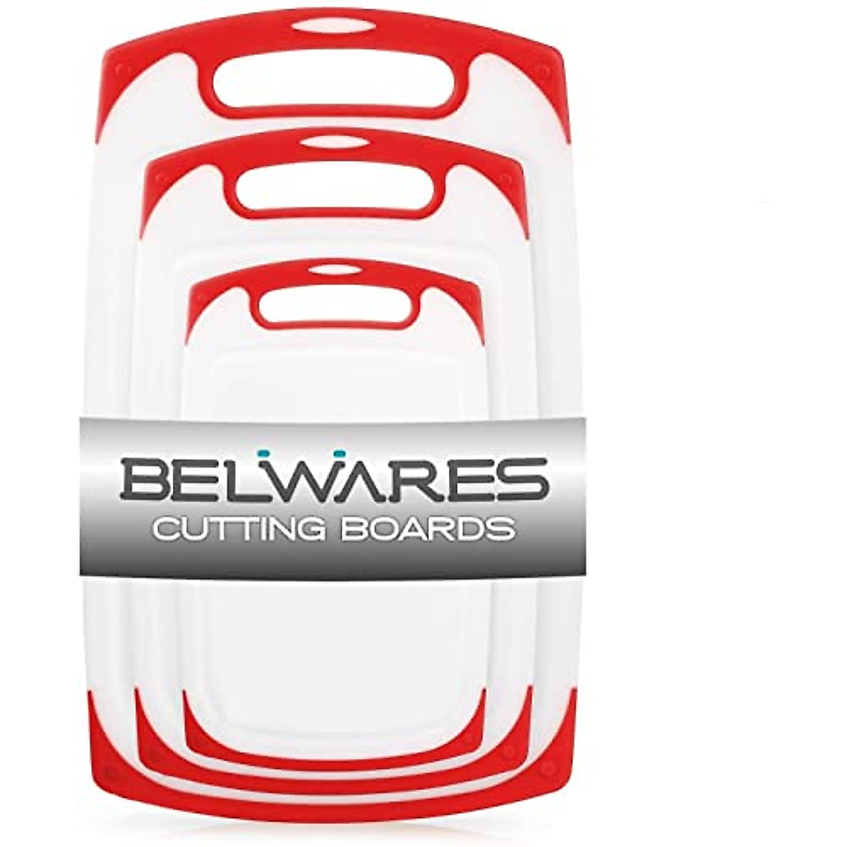 Cutting Boards for Kitchen, Plastic Chopping Board Set of 3 with Non-Slip Feet and Deep Drip Juice Groove, Easy Grip Handle, BPA Free, Non-porous, Dishwasher Safe