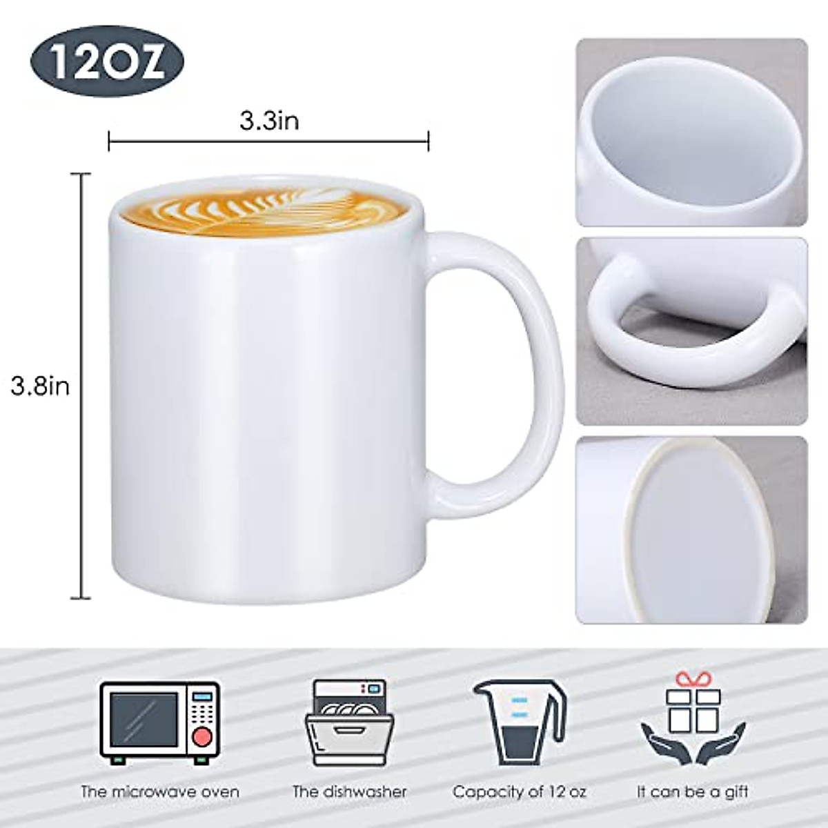 Sublimation Mugs, Yephets 12Pcs Coffee Mugs Blank White Ceramic Coffee Mug Set Sublimation Cups 11 oz Christmas Coffee Mug for Hot Chocolate Latte Tea Milk DIY Products