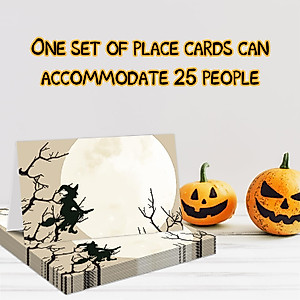 Halloween Table Place Cards, Editable Name Place Cards, 25 Pack Buffet Food Tent Labels, Double Design Name Cards, Halloween Thanksgiving Party Decorations, Easy Folding for Dinner Party - L531