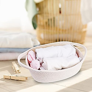 STELLABERRY Woven Baskets for Storage Rectangle Set with Handles 5 Piece Storage Basket Organizer Natural Cotton Rope Woven Baskets for Pet Supplies Children's Toys Home Decoration (White)