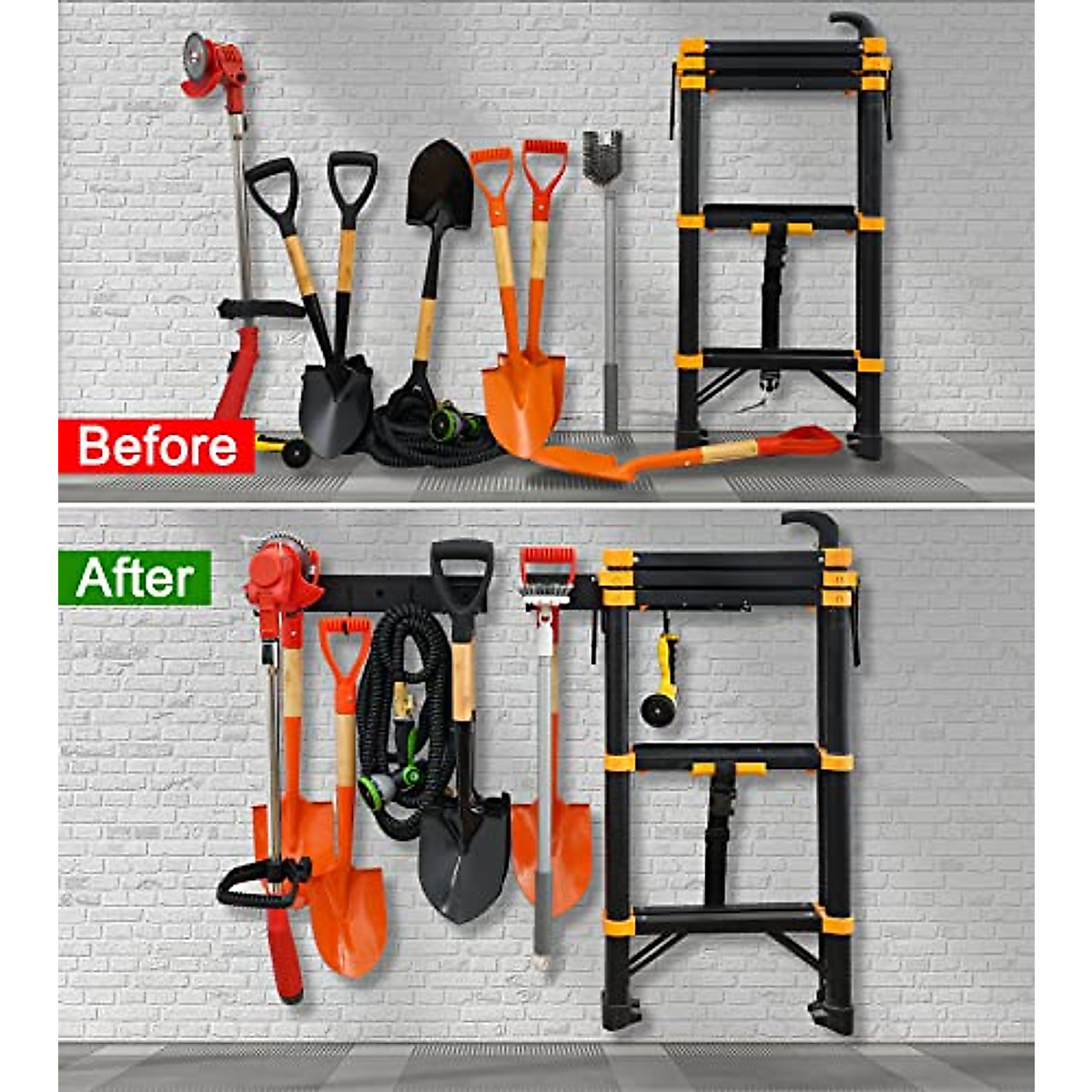 HYRIXDIRECT Garden Tool Organizer Garage Storage and Organizations Rack Wall Mount Rack Hanger for Garden Yard Shovels Rakes Brooms Hoses Organizer Heavy-Duty Design (Black)