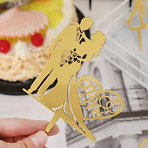 HomeSoGood 5Pcs Wedding Cake Topper Bride Groom Mr Mrs Wedding Decorations Acrylic Gold Cake Toppers Marriage Party Supplies Adult Favors(6.3inch,Gold)