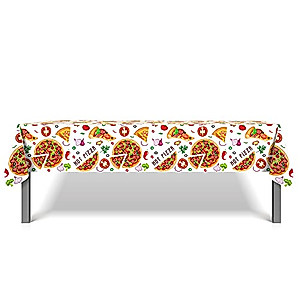 CC HOME 1 Pack Pizza Party Plastic Tablecloth 54 x 87 Inch Long Rectangular Table Cover for Buffet,Birthday Party Holiday Dinner,Picnic or Tablecloth for Kitchen Event Use