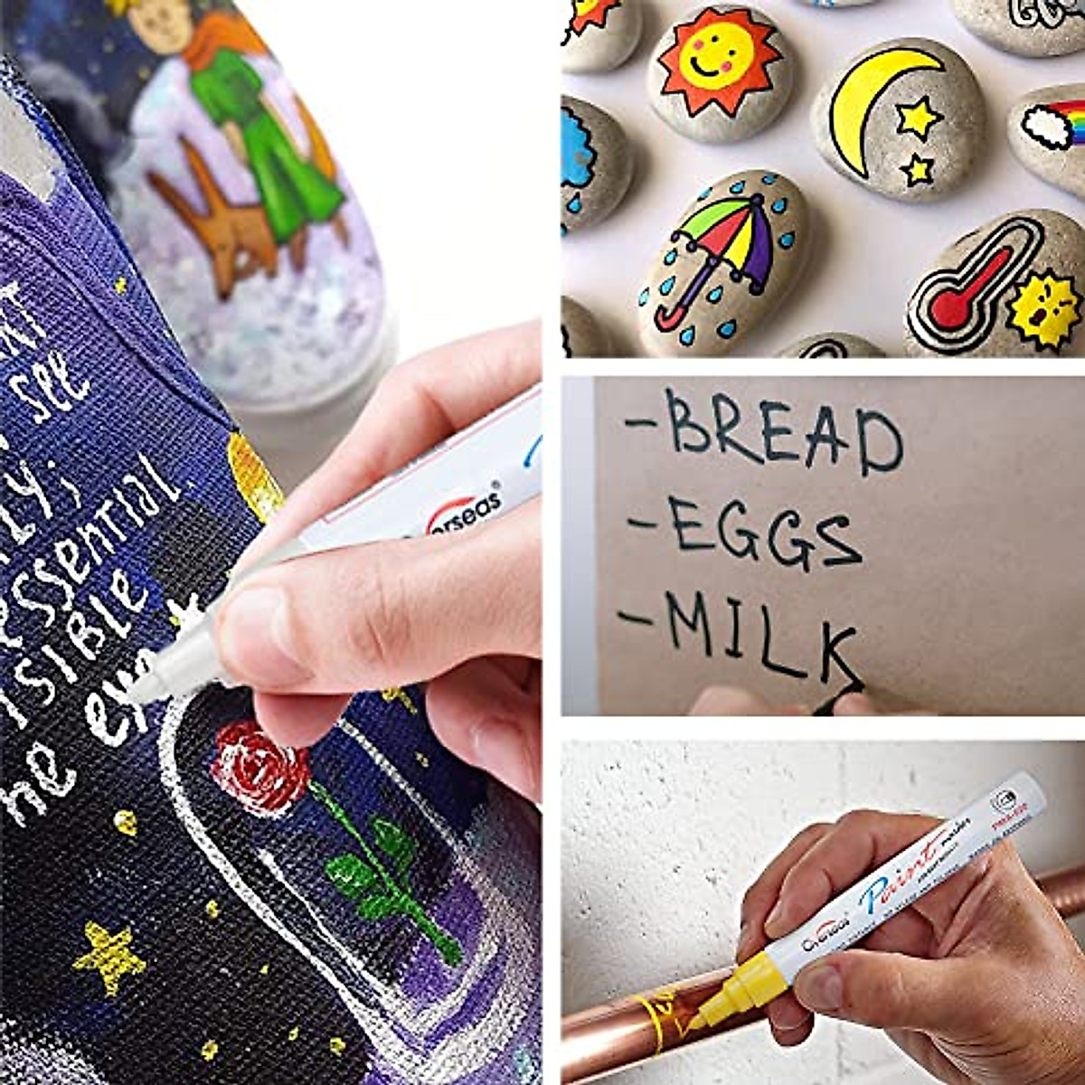 Paint Pens Paint Markers - White Permanent Markers 8 Pack, Oil Based Waterproof Quick Dry Medium Tip Marker Pen for Metal, Wood, Fabric, Plastic, Rock, Stone, Mugs, Canvas, Glass, Art Craft