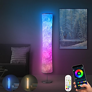 Torchlet Floor Lamp, RGB Color Changing Led Lamp, Smart Lamp Alexa APP Control, Modern Floor Lamp with DIY Mode, Music Sync and White Fabric Shade, Standing Lamp for Living Room Bedroom Game Room
