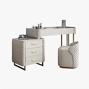 SDGH Dressing Table Set with LED Lighting Side Cabinet and 5 Drawers sintered Stone Dressing Table with Stool