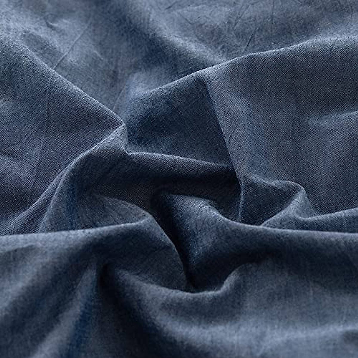 FACE TWO FACE Bedding Duvet Cover Set 3 Pieces 100% Washed Cotton Duvet Cover Linen Like Textured Breathable Durable Soft Comfy (Queen, Denim)