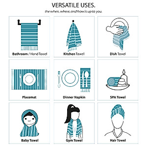 Cacala 100% Turkish Cotton Kitchen Tea Towels, Highly Absorbent Luxury Soft Quick Drying Dish Towel with Hanging Loop for Gym, Yoga, Bath, Sports, Cleaning and Kitchen (23 x 36), Aqua