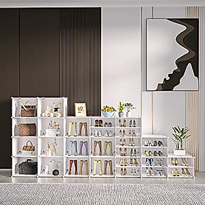 Neprock 20-Pack Grey Shoe Slots Organizer Bundle with 8-Tier Shoe Rack White