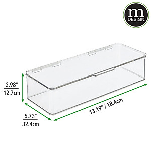 mDesign Long Plastic Cosmetic Storage Organizer Box Containers with Hinged Lid for Bedroom, Bathroom, and Vanity Shelf or Cabinet, Holds Masks, Palettes, Lotion, Astringents, or Nail Polish - Clear