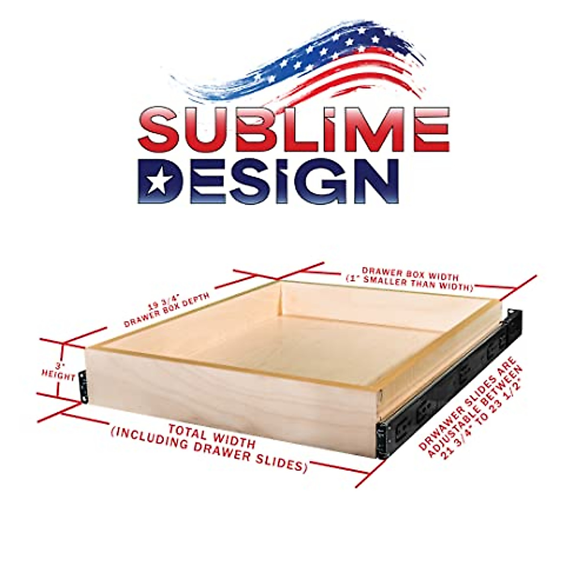 Sublime Design | Pull Out Tray | Side Mount | Baltic Birch Drawer for Kitchen Cabinets | Slide Out Shelves | Roll Out Cabinet Organizer (15" Wide)
