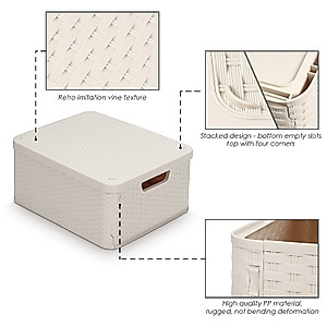 Pack of 4 Folding Storage Boxes with Lids Foldable Plastic Storage Bins Organizer Container Shelf Basket with Lid for Home Bedroom Closet Office