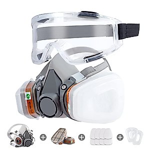 Reusable Half Face Gas Mask with Safety Glasses, Filters - For Painting, Welding, Woodworking