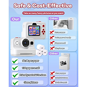 Dylanto Instant Print Camera for Kids,2.4 Inch Screen Kids Instant Cameras, Christmas Birthday Gifts for Girls Age 3-12, Portable Toddler Toy for 3 4 5 6 7 8 9 10 Year Old Girls Boys White