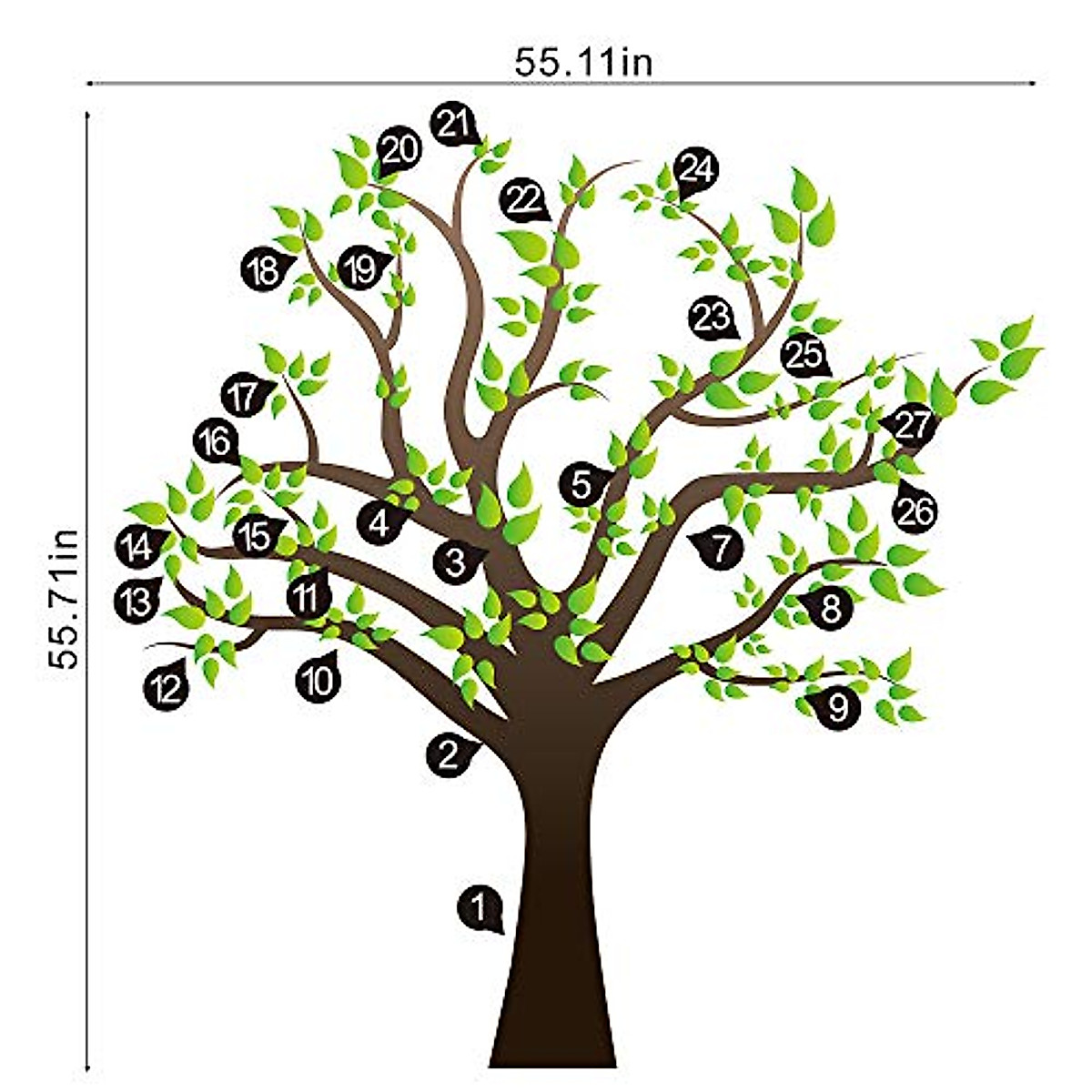 RW-1080 3D Green Tree Wall Stickers Family Photo Tree Wall Decal Removable Peel and Stick DIY Art Wallpaper for Kids Girls Babys Bedroom Bathroom Living Room Nursery Offices