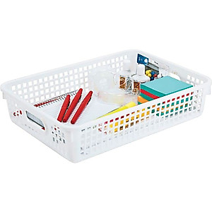 Really Good Stuff 6PK Plastic Desktop Paper Storage Basket for Classroom or Home–14”x10” Plastic Mesh Basket-Secure Papers Crease-Free–White