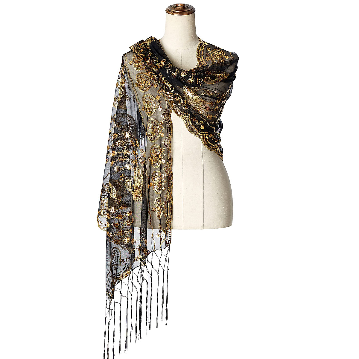 BABEYOND 1920s Sequined Peacock Shawl Wraps Fringed Evening Cape Wedding Bridal Shawl Scarf for Evening Dresses Party