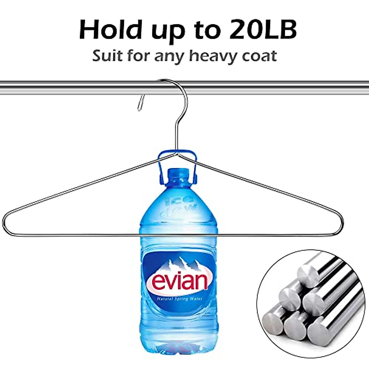 KEETDY 50 Pack Metal Hangers Coat Hangers Heavy Duty Stainless Steel Clothes Hanger for Closet Clothing Shirt Suit Pant 16.4 Inch