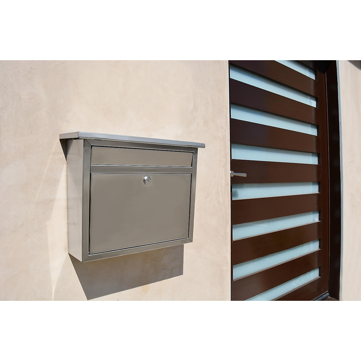 Architectural Mailboxes Maya Stainless Steel, Locking, Wall Mount Mailbox, 2417PS-10, Stainless Steel, Medium Capacity
