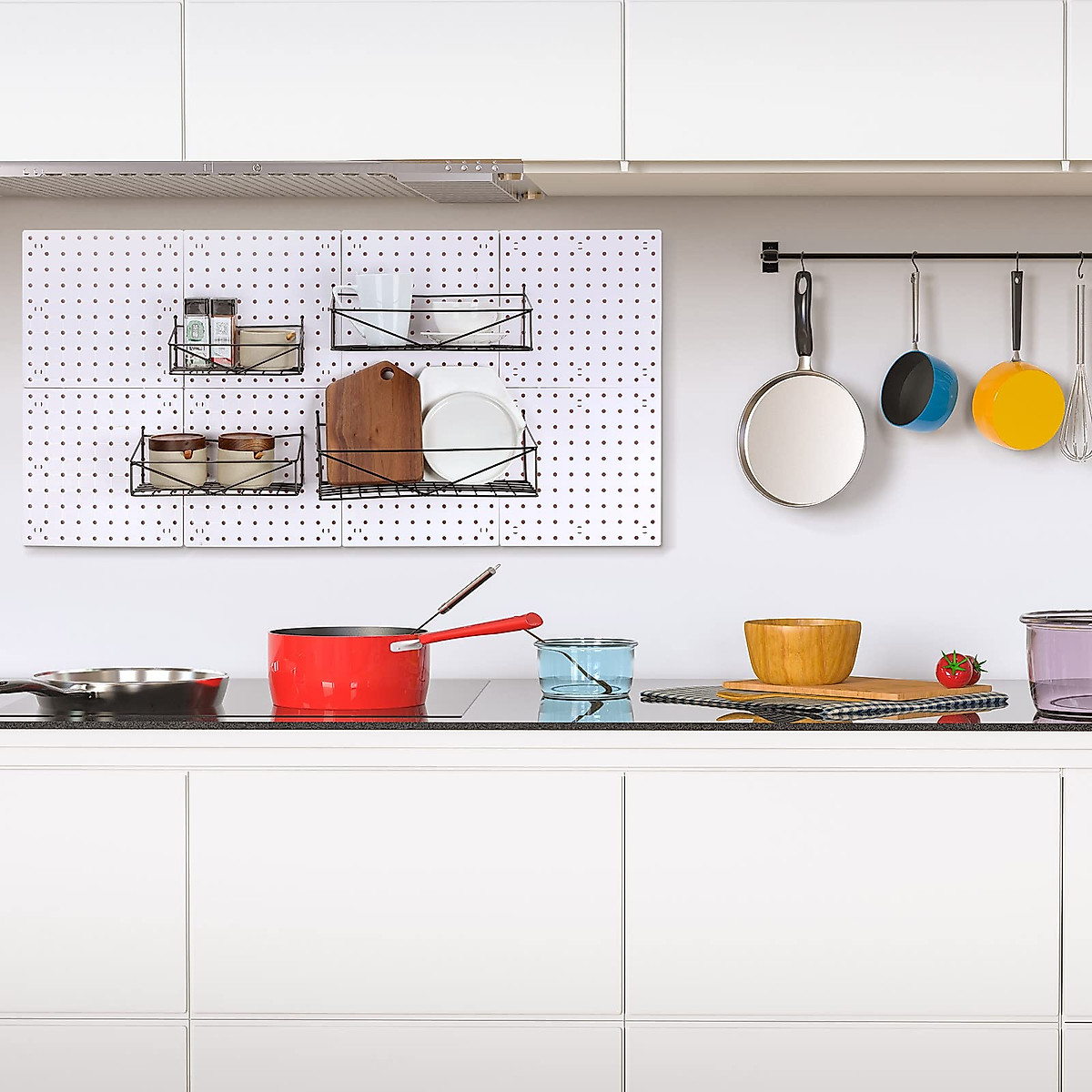 Nuanchu 8 Set Pegboard Wall Mount Display Organizer Kit - Plastic Pegboard Panels for Garage Kitchen Living Room Office No Drilling to Wall, No Drilling Required, 10 x 10 Inch(White)