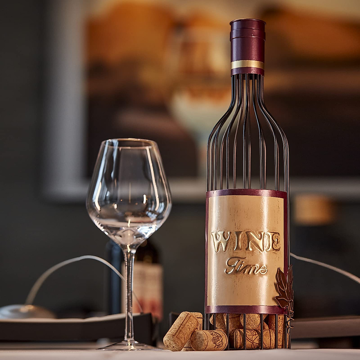 Aayla Wine Cork Holder - Wine Time Cork Storage, Black and Antique Gold, Unique Gift for Wine Lovers (Wire Champagne Shape, Holds Approximately 55 Corks)