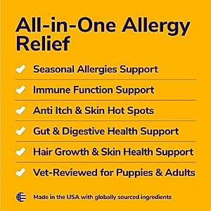 MIRACLE VET Dog Allergy Relief Chews for Itchy Skin, Coat, Itching Paws, Hot Spot Treatment & Dog Care | Healthy Dog Treats, Dog Essentials for Allergies Support, Aller Immune Bites, Dog Allergy Chews