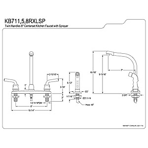 Kingston Brass KB711RXLSP Restoration 8-Inch Centerset Kitchen Faucet with Side Sprayer, Polished Chrome
