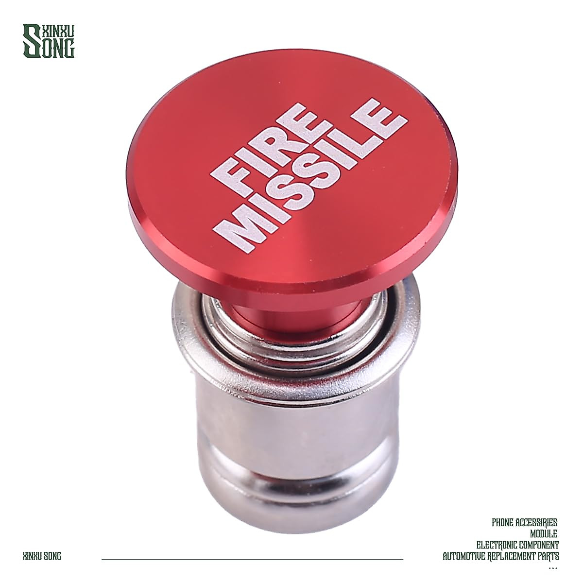 XINXUSONG 3PCS EJECT FIRE MISSILES NITROUS For Button Cigarette Lighter Billet Button Plugs Replacement 12V Power Source Cover Fits Most Automotive Vehicles Auto Car Anodized Aluminum Dustproof Plug