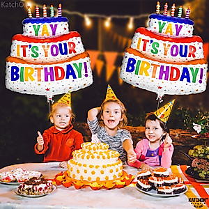 KatchOn, Giant Happy Birthday Balloon - 40 Inch, Pack of 2 | Happy Birthday Printed Balloons | Yay Balloon for Happy Birthday Decorations | Happy Mylar Birthday Balloons, Rainbow Birthday Decorations